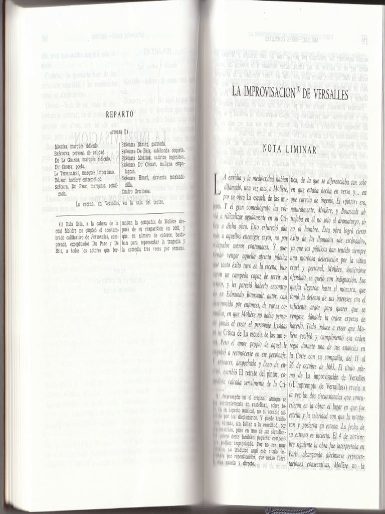 La Improvisacion de Versalles Moliere | PDF