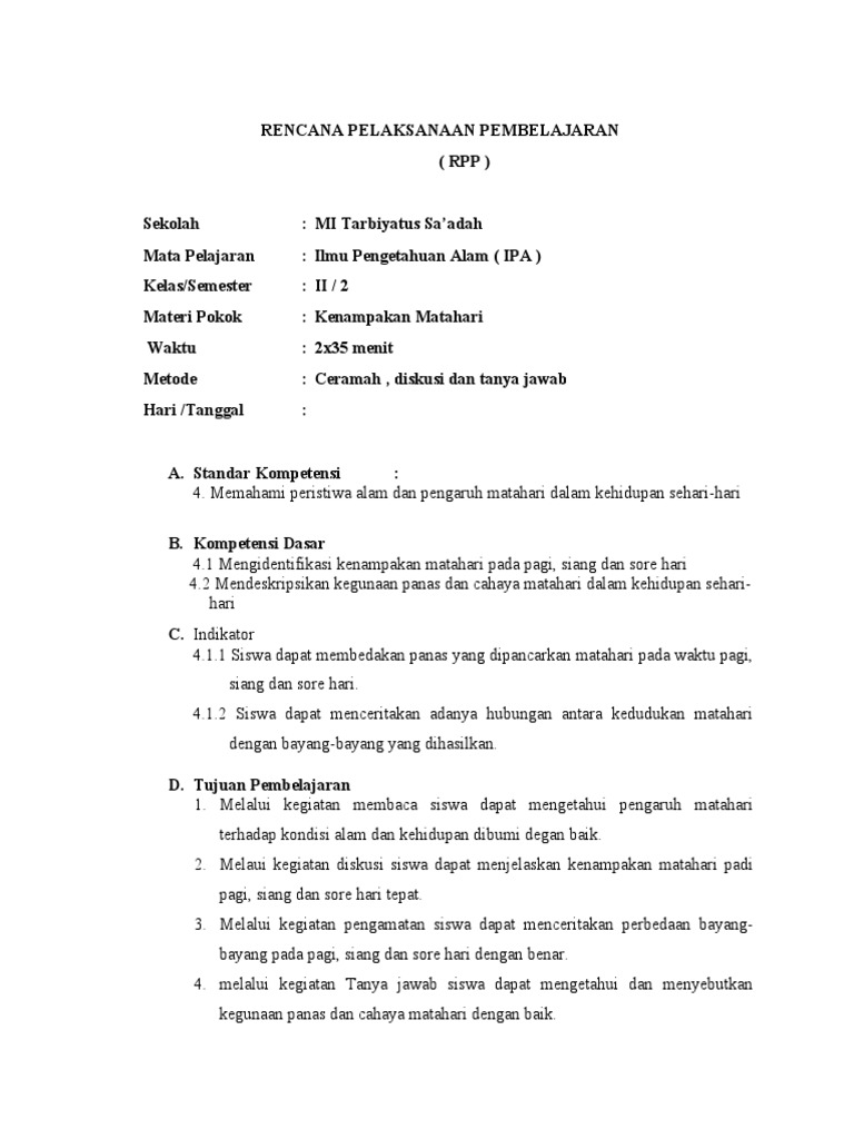 RPP Kenampakan Alam Kelas 2 | PDF | Seni & Disiplin Bahasa | Sains & Matematika
