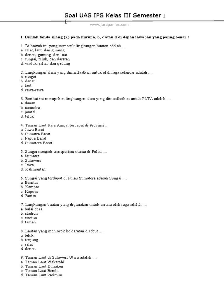 Soal UAS IPS Kelas 3 Semester 1 | PDF | Perjalanan | Sains & Matematika