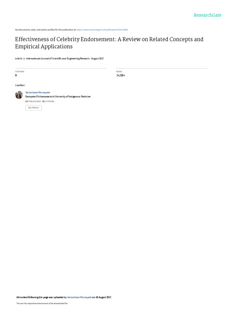 Effectiveness of Celebrity Endorsement A Review On Related Concepts and ...