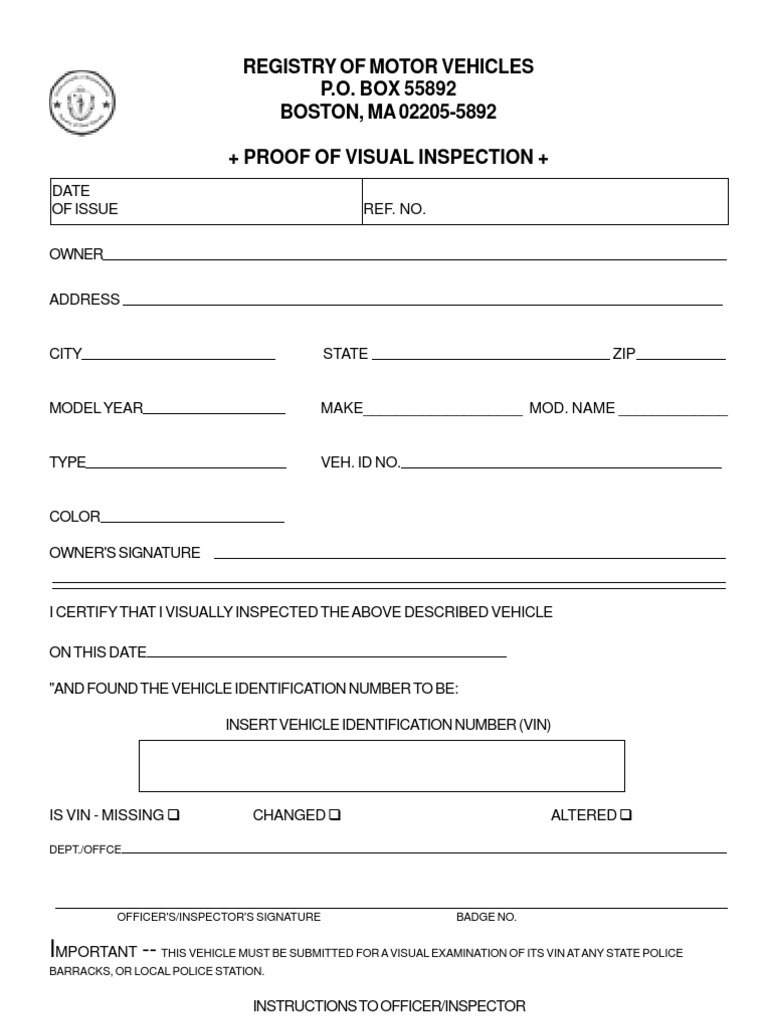 VIN Visual Inspection | PDF