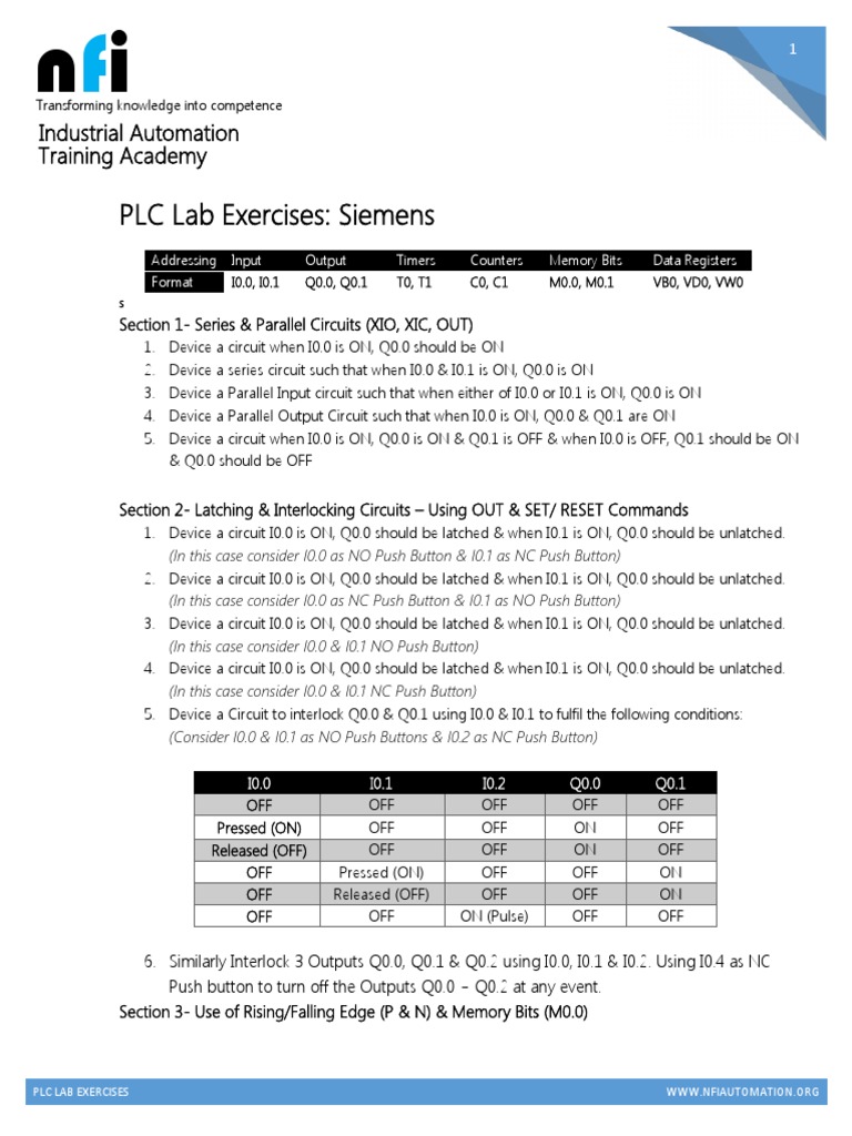 PLC Basic Exercises For Siemens | PDF | Computer Architecture ...