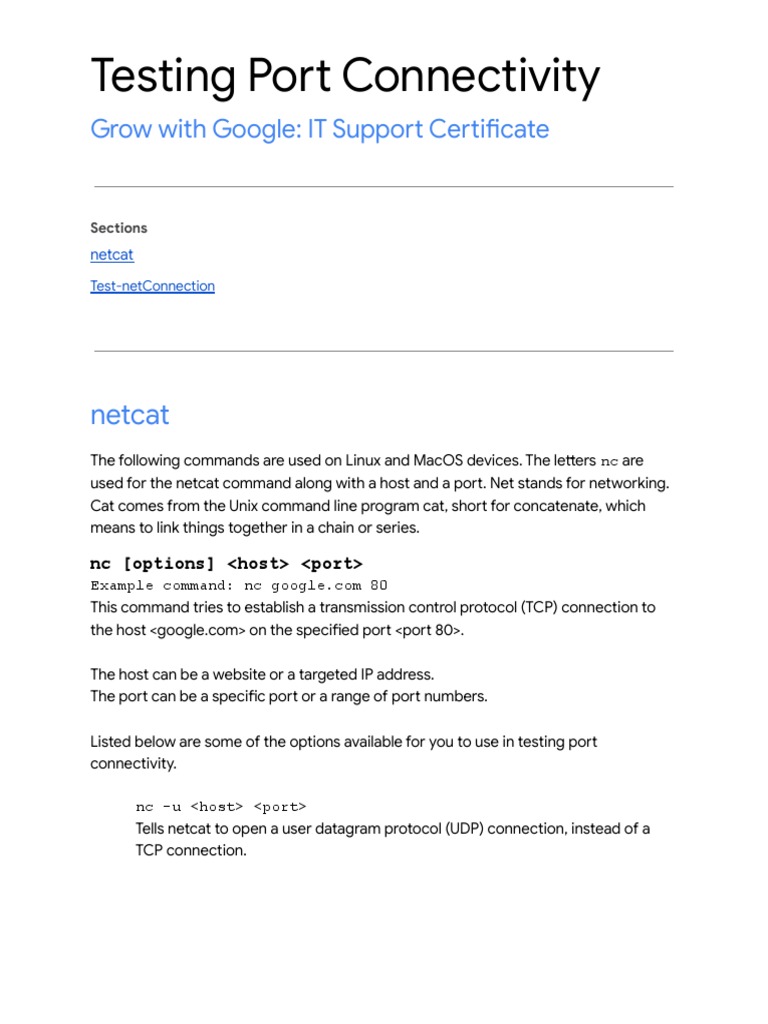 Testing Port Connectivity Reference Guide Pdf Port Computer