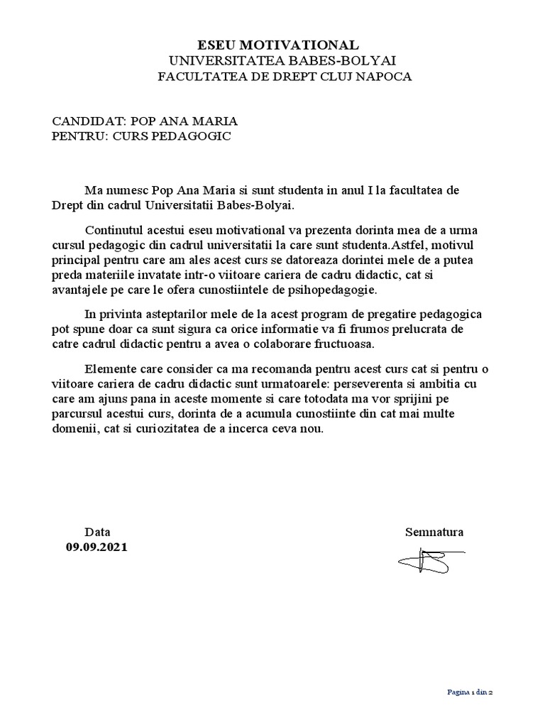 Eseu Motivational Pedagogic | PDF