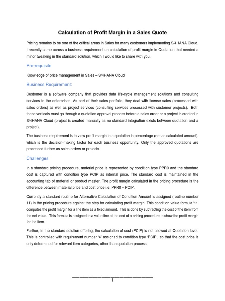 Calculation of Profit Margin in A Sales Quote | PDF | Pricing | Profit ...