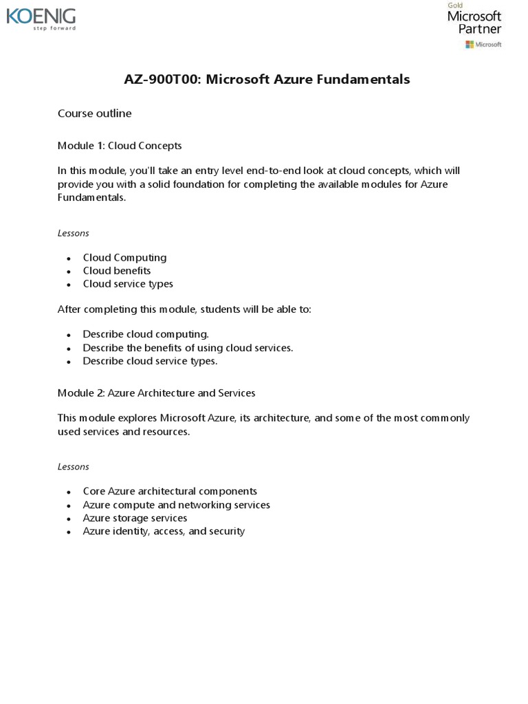 AZ-900T00: Microsoft Azure Fundamentals: Course Outline | PDF