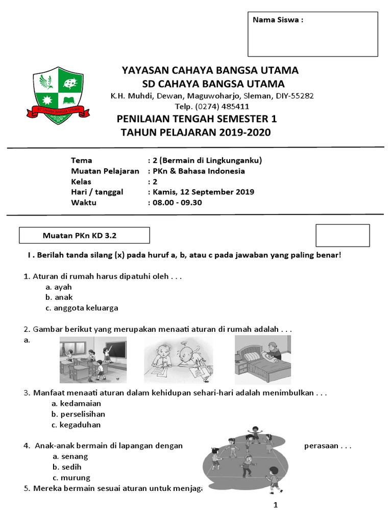 Soal Latihan Tema 2 PKN B Indo Kelas 2 | PDF | Seni & Disiplin Bahasa | Griya & Taman