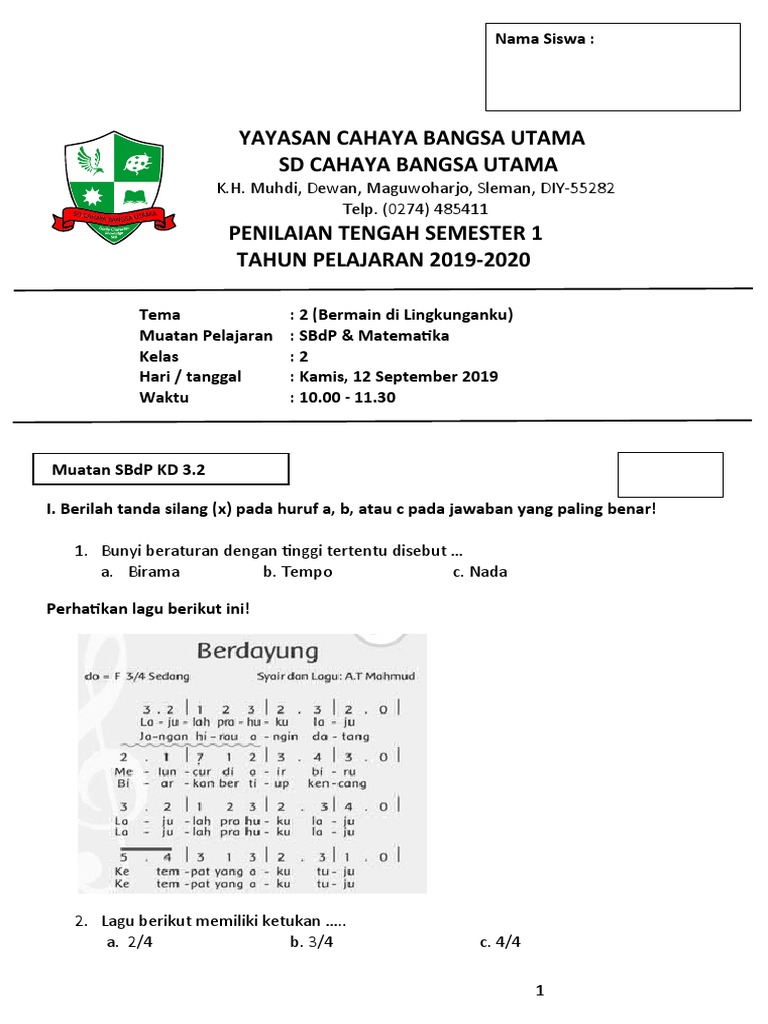 Soal Latihan Tema 2 Sbdp Mtk Kelas 2 Pdf Griya Taman