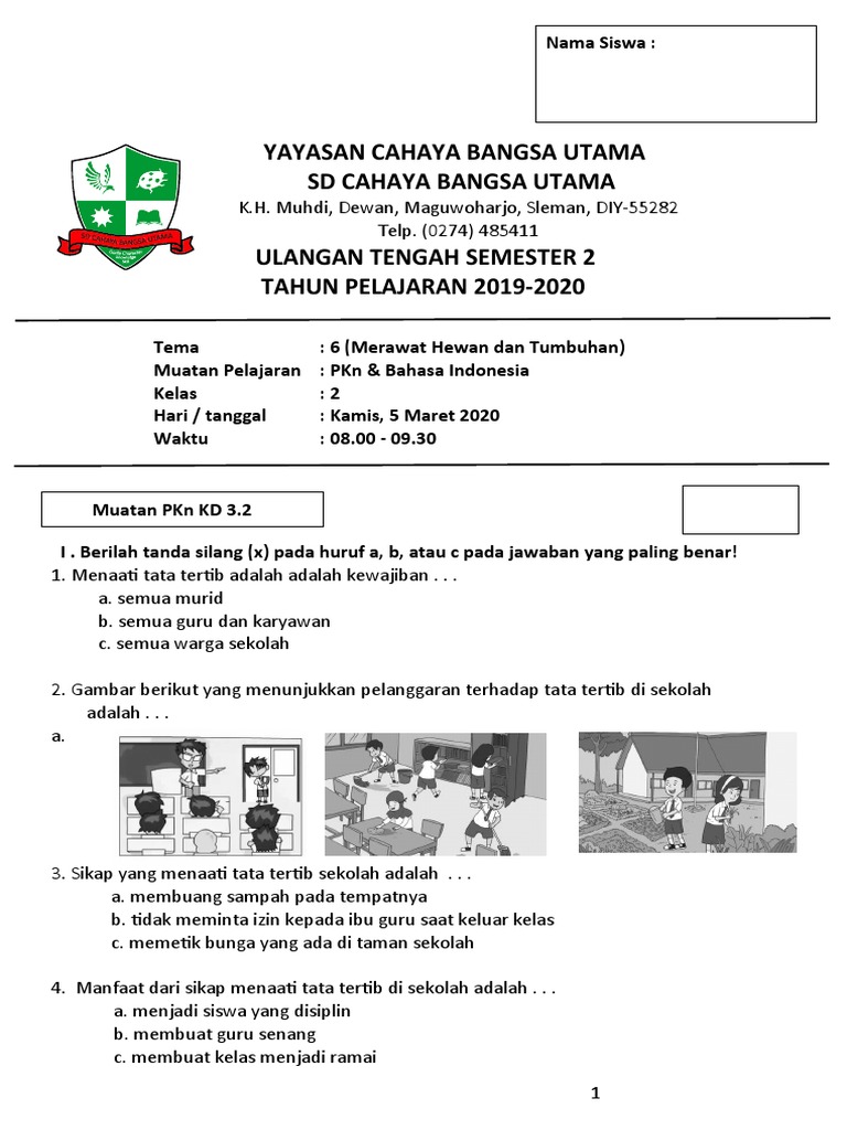 Soal Latihan Tema 6 PKN B Indo Kelas 2 | PDF