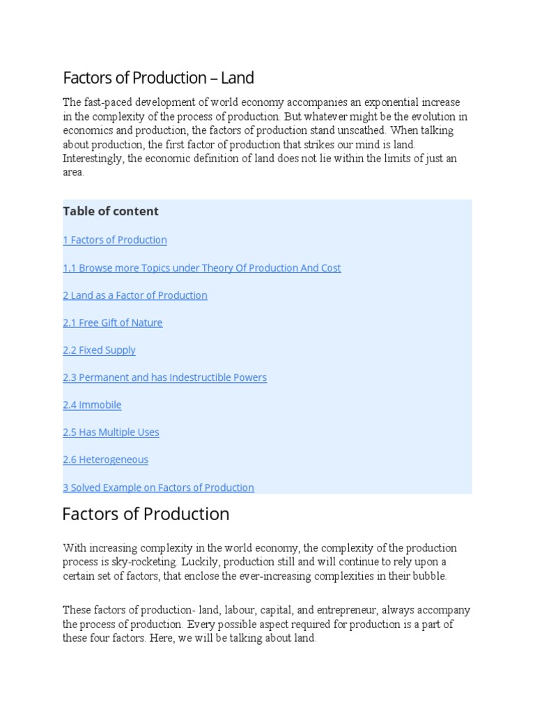 Understanding Land in Production Factors | PDF | Elasticity (Economics ...