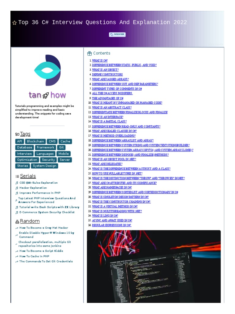 Tan How Article Top 36 Csharp Interview Questions Explanation | PDF | Class (Computer ...
