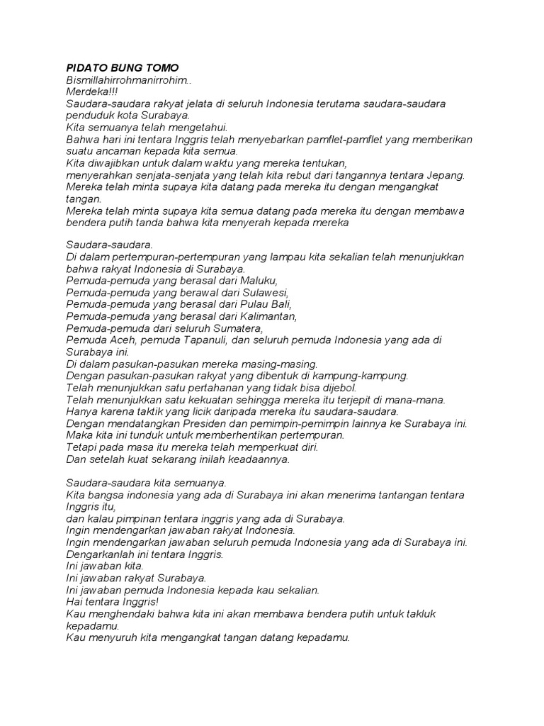 Pidato Bung Tomo: Semangat Merdeka | PDF