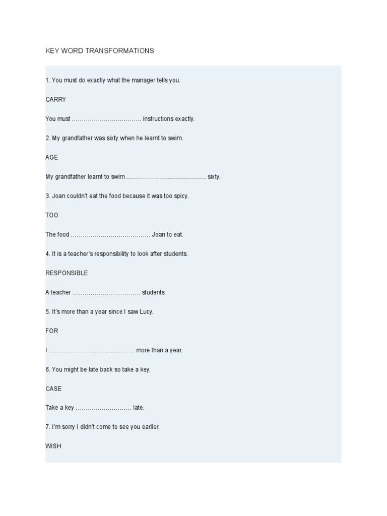 Key Word Transformations | PDF