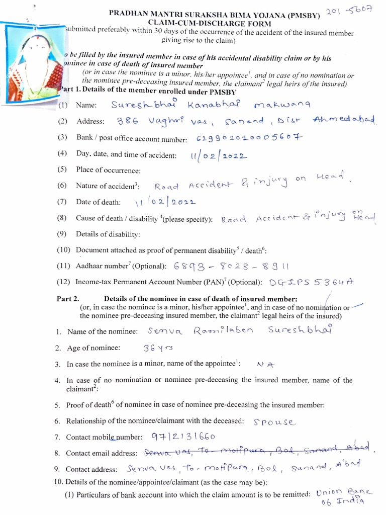 PMSBY CLAIM FORM | PDF | Financial Services | Banking