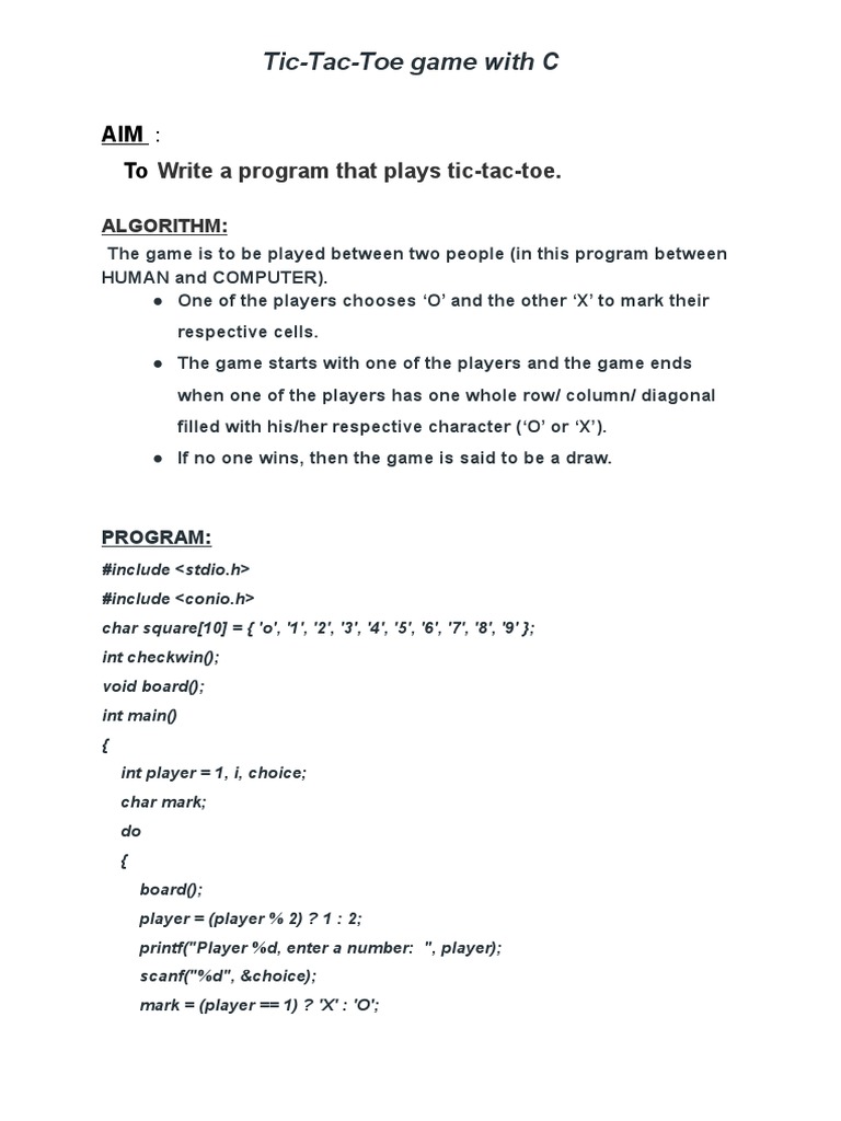 Tic Toe Tac Pdf Computer Programming Computing 1108