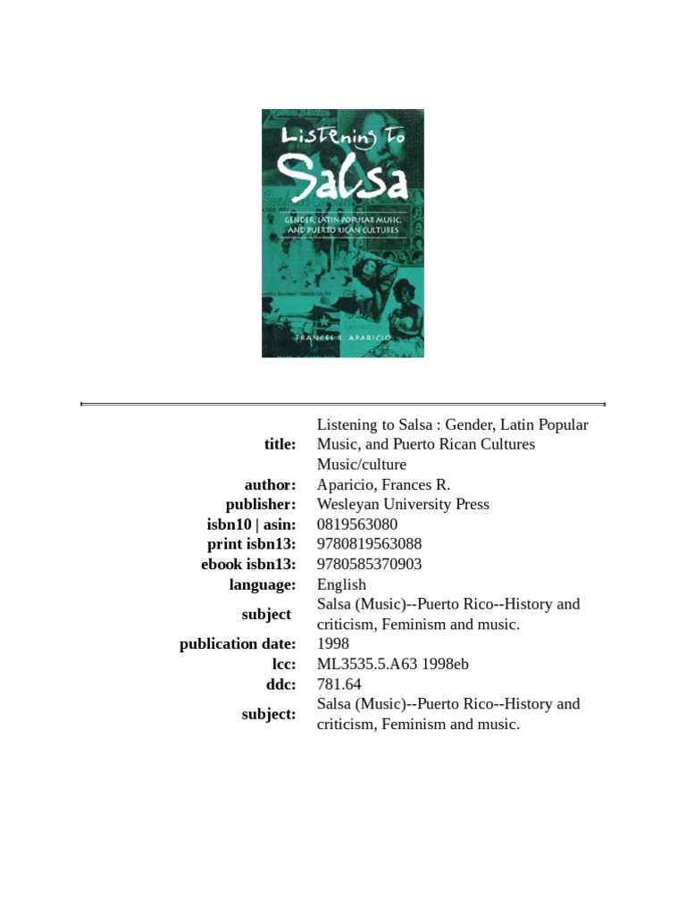 Frances R. Aparicio - Listening To Salsa - Gender, Latin Popular Music ...