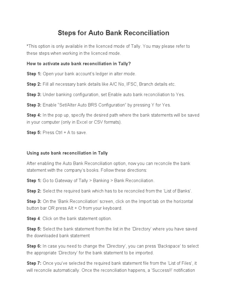 Steps For Auto Bank Reconciliation | PDF | Finance & Money Management ...