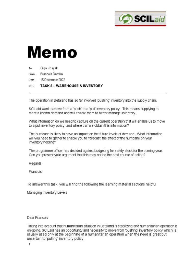 Task 8 Warehouse & Inventory - Answer | PDF | Inventory | Supply Chain ...