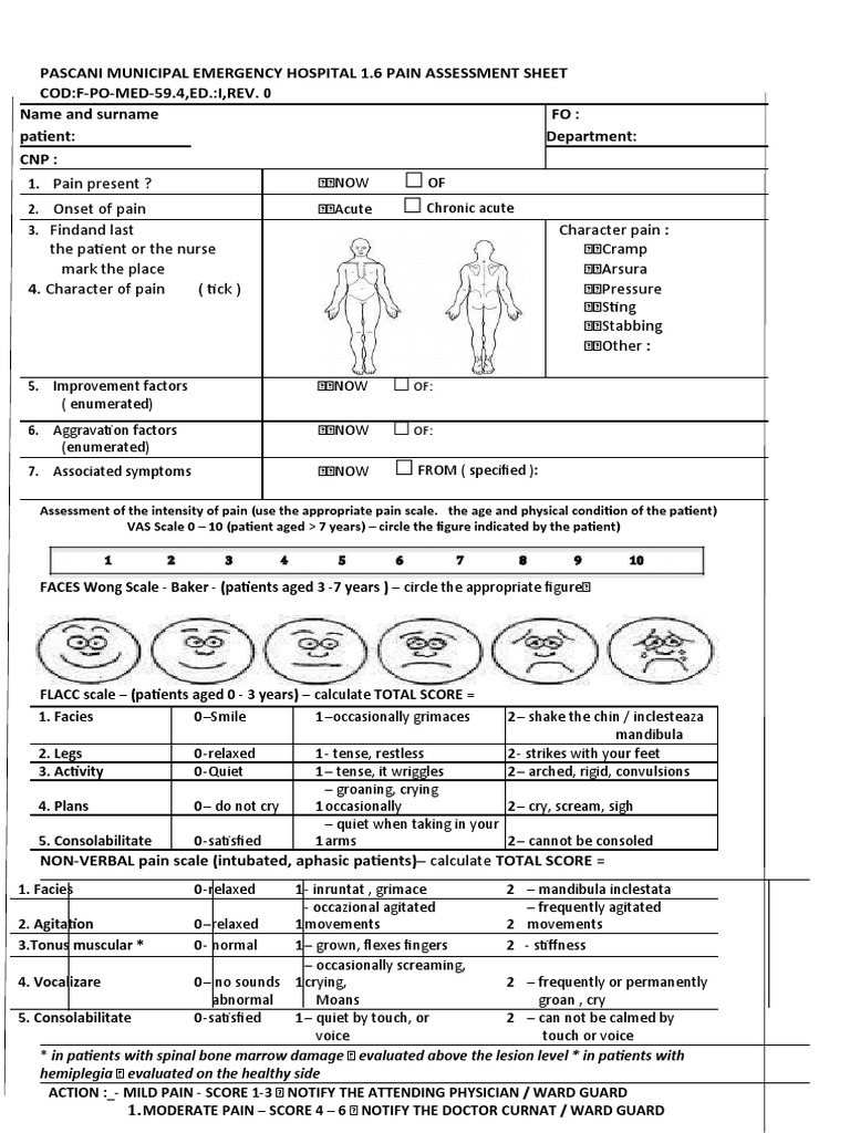 Fisa Evaluare Durere | PDF | Pain | Health Care