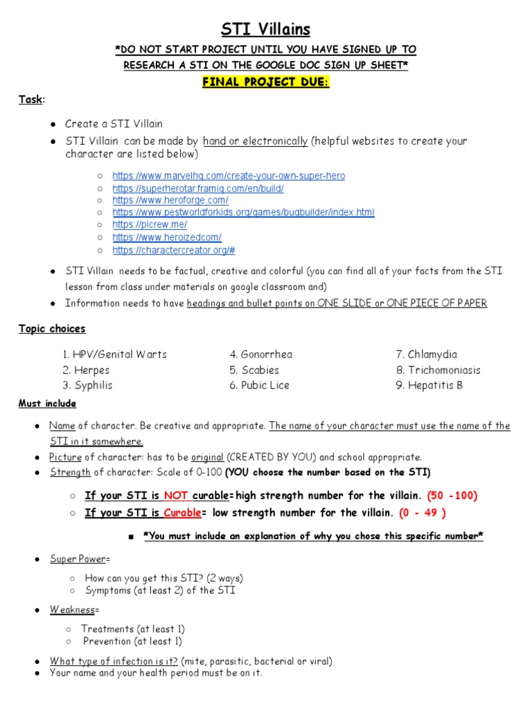 Create Your Own STI Villain Project | PDF | Sexually Transmitted ...