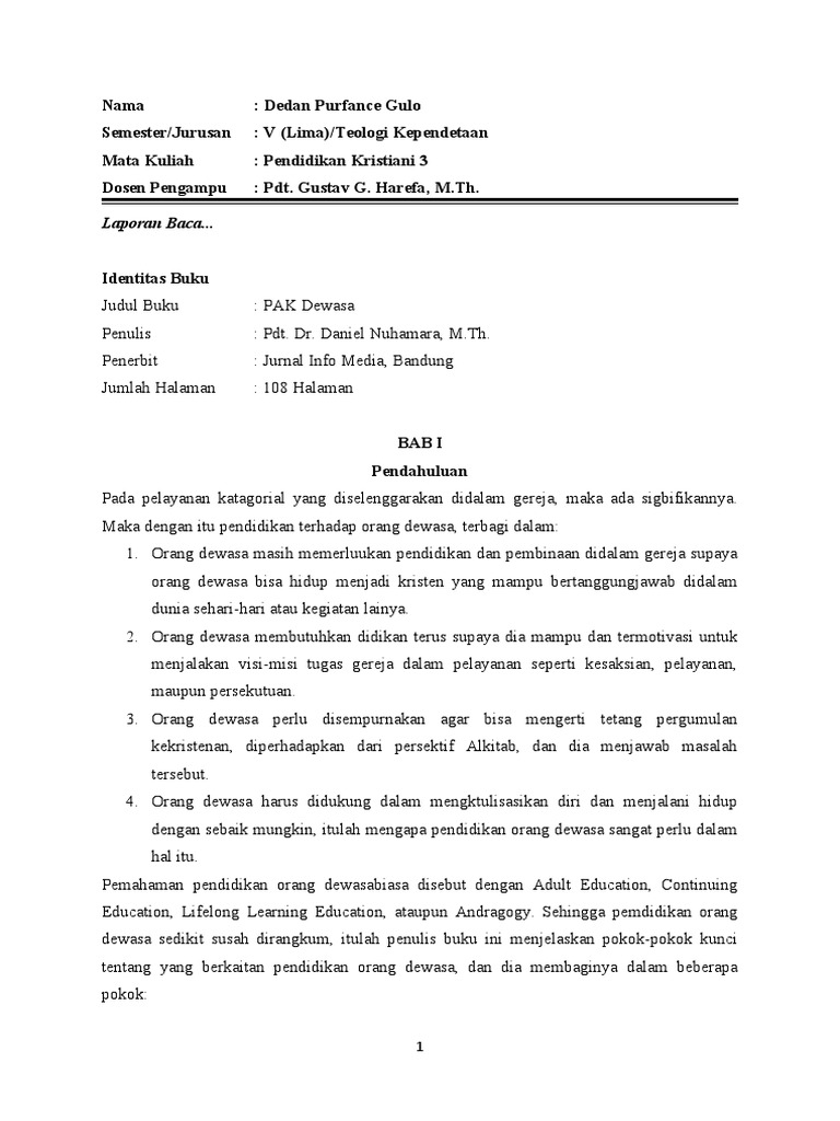 Laporan Baca PAK-Dedan Purfance Gulo | PDF