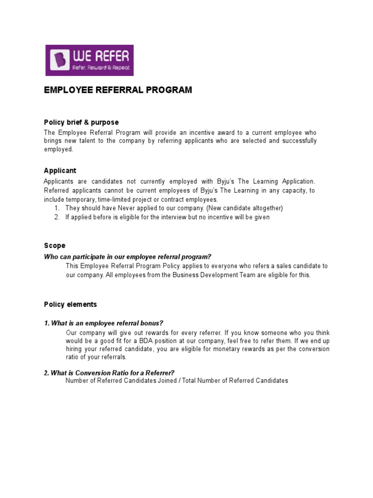 Byju's Employee Referral Program Guide | PDF