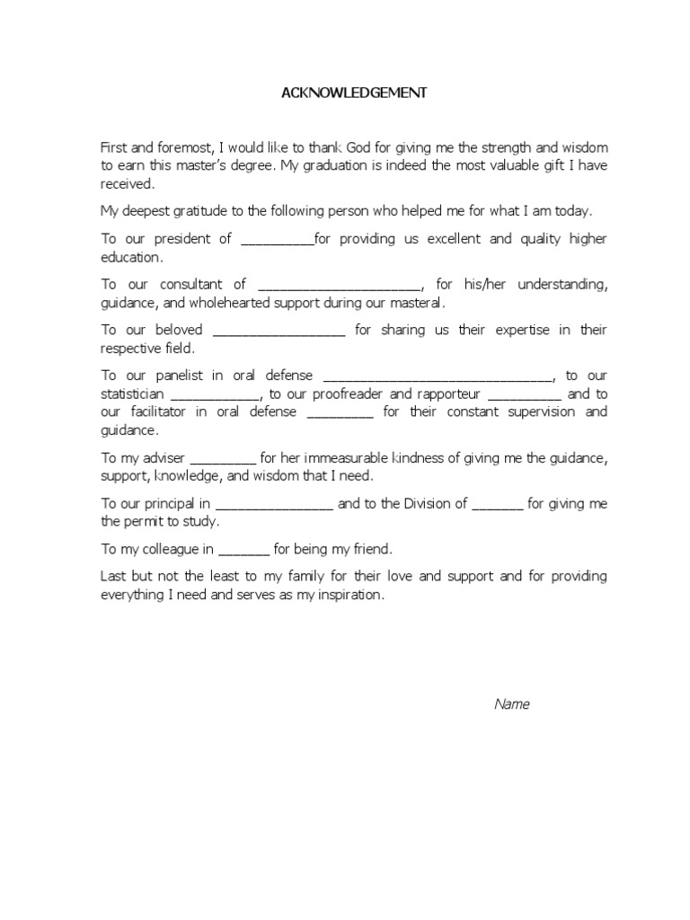 Acknowledgement Sample Template | PDF