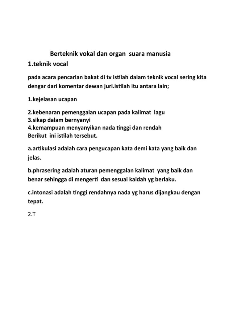 Teknik Vokal dan Organ Suara Manusia | PDF