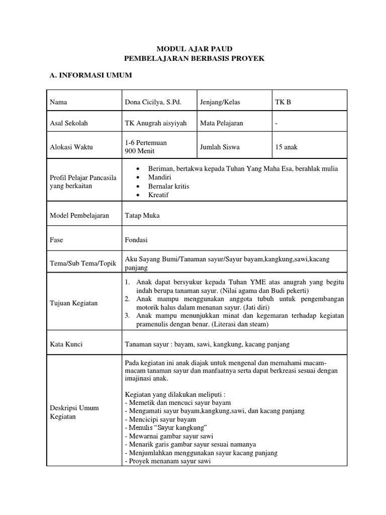 Modul Projek Tanaman Sayur | PDF