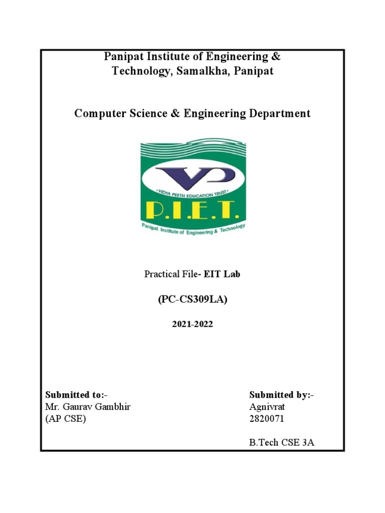 EIT Practical File (2820071) | PDF | Area | Class (Computer Programming)