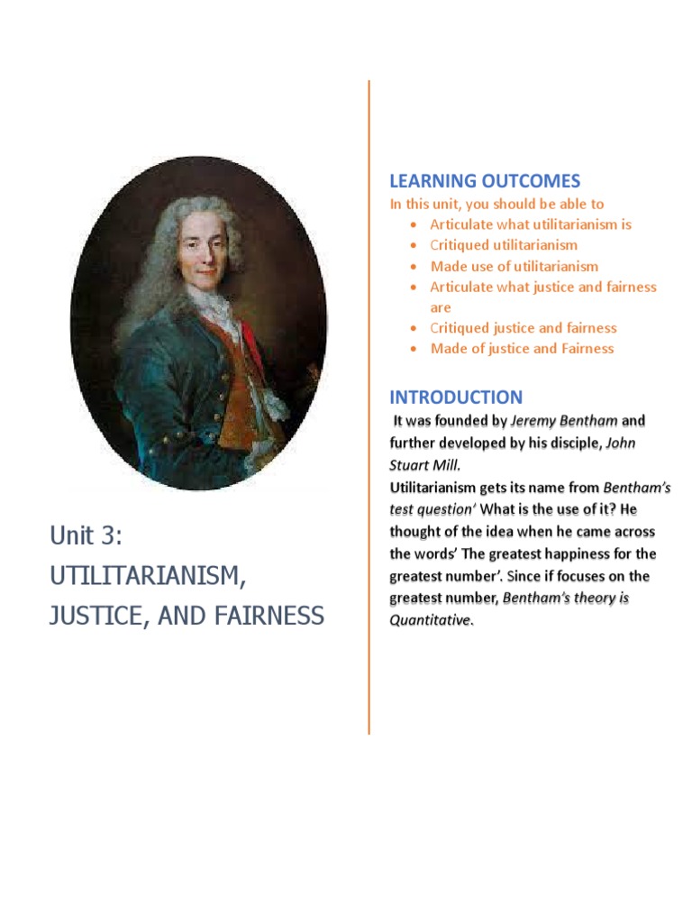 Unit 3 Utilitarianism, Justice and Fairness | PDF | Utilitarianism ...
