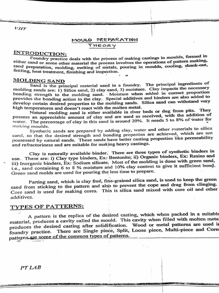 Mold Preparation Theory: Moulding Sand and Tools | PDF | Casting ...