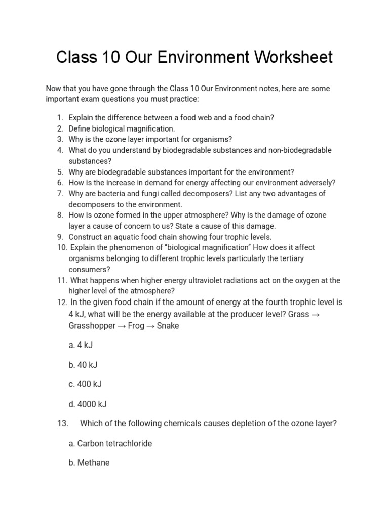Class-10-Our-Environment-Worksheet | PDF