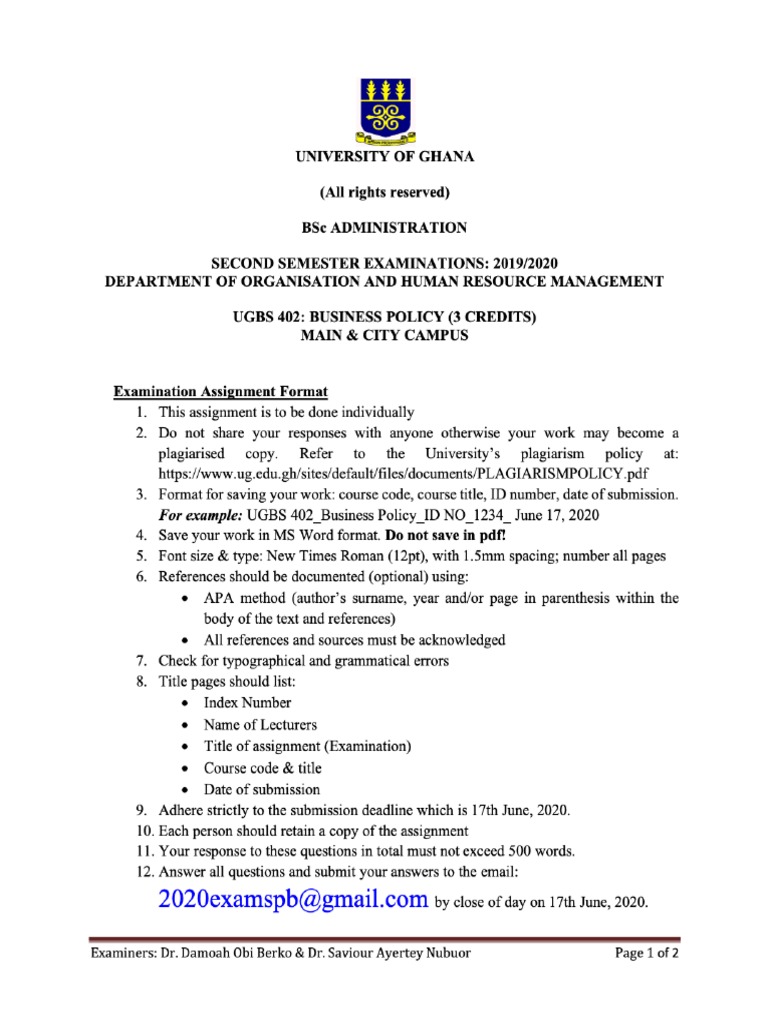 UGBS 402 Final Exams | PDF