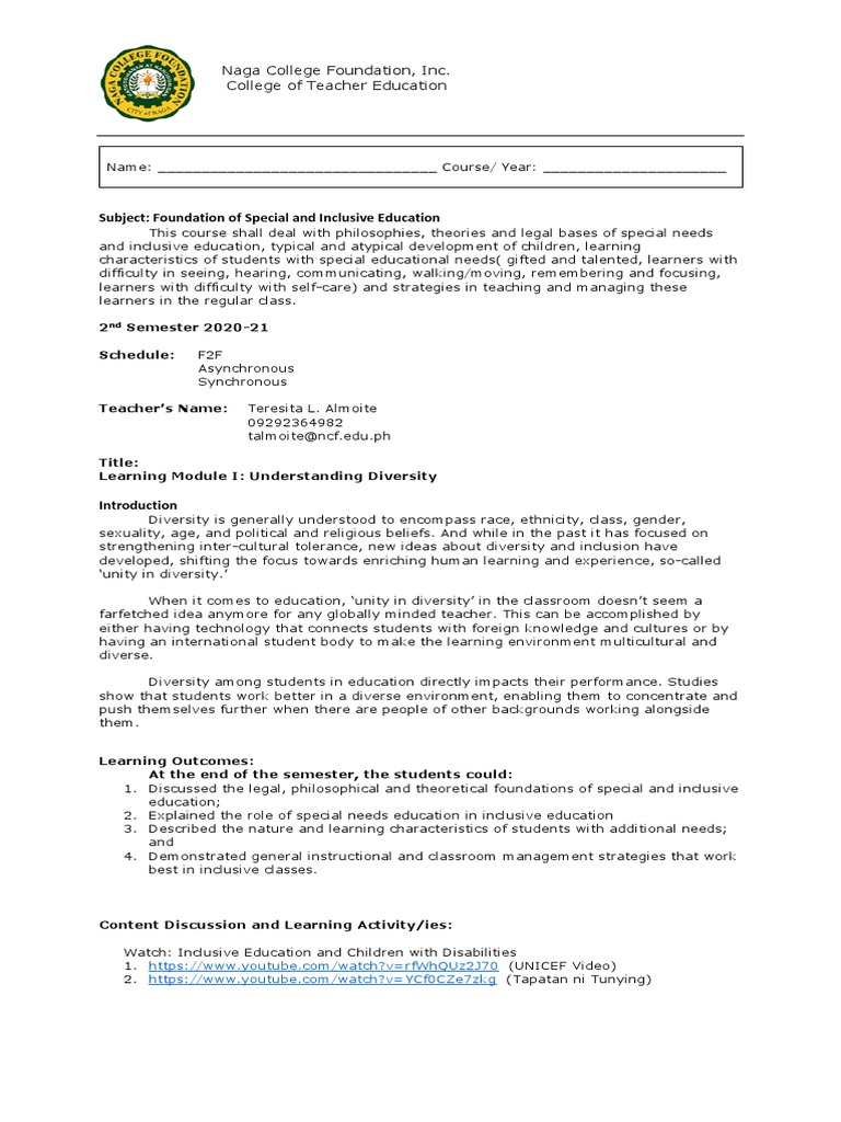 Foundations of Inclusive Education | PDF | Inclusion (Education ...