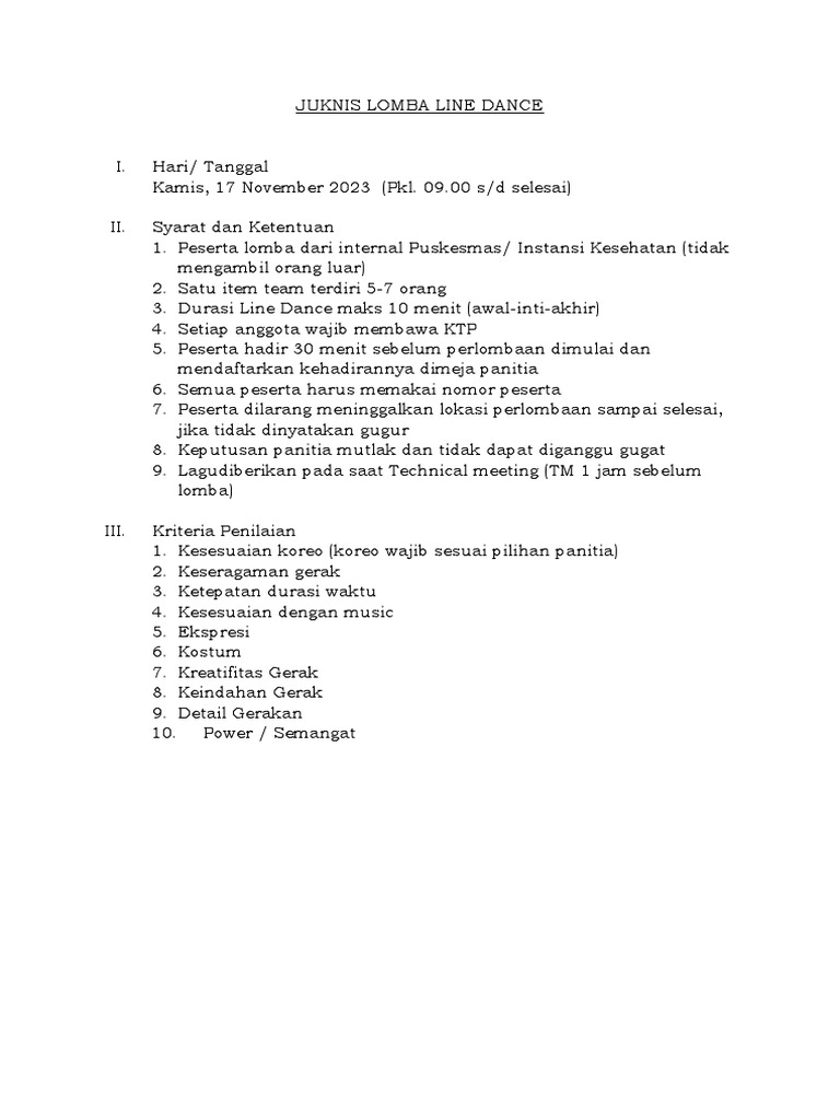 Juknis Lomba Line Dance | PDF