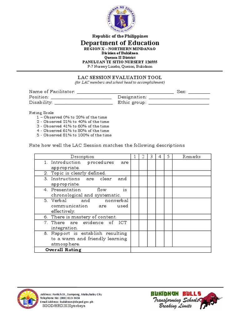 LAC Session Evaluation Tool | PDF | Human Communication | Learning