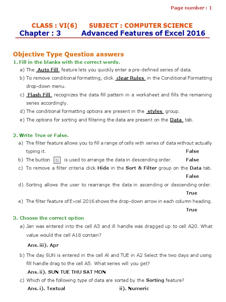 STD 6 Computer CH 3 Qa | PDF | Menu (Computing) | Microsoft Excel