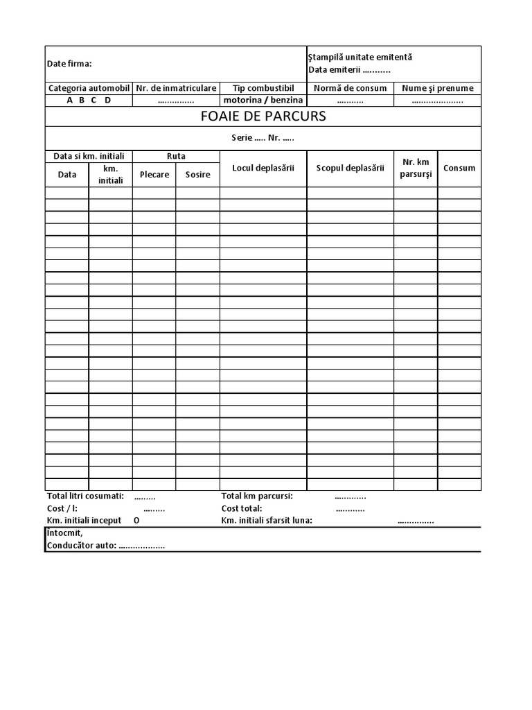 Foaie de Parcurs Excel | PDF