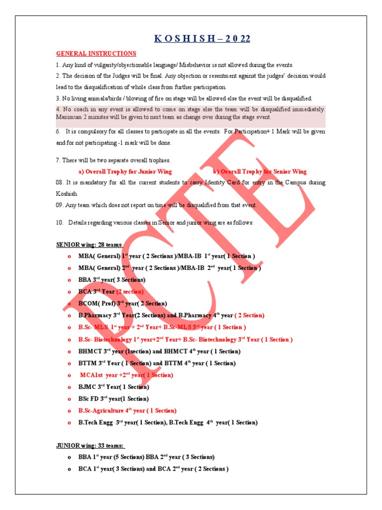 Koshish 2022 Events & Rules | PDF