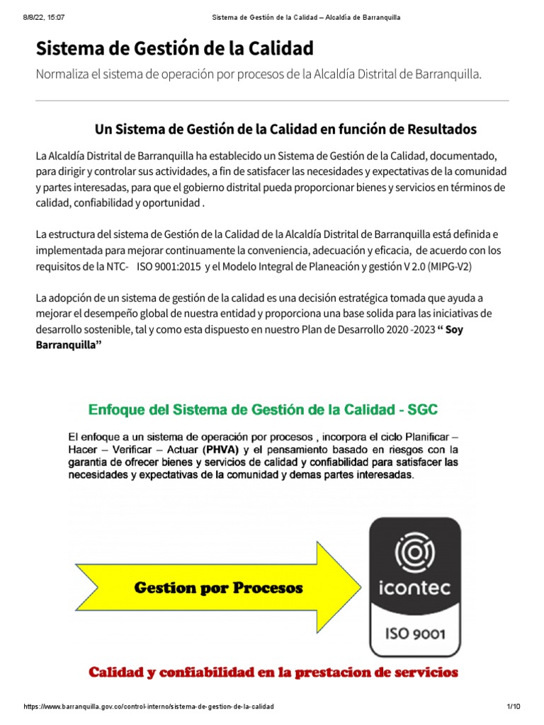 Sistema de Gestión de La Calidad - Alcaldía de Barranquilla | PDF | Calidad (comercial ...