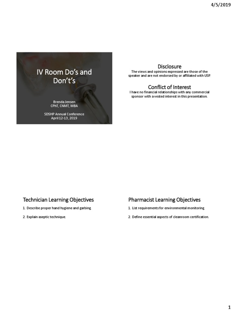 T02 IV Room Dos and Donts - Jensen | PDF | Sterilization (Microbiology ...