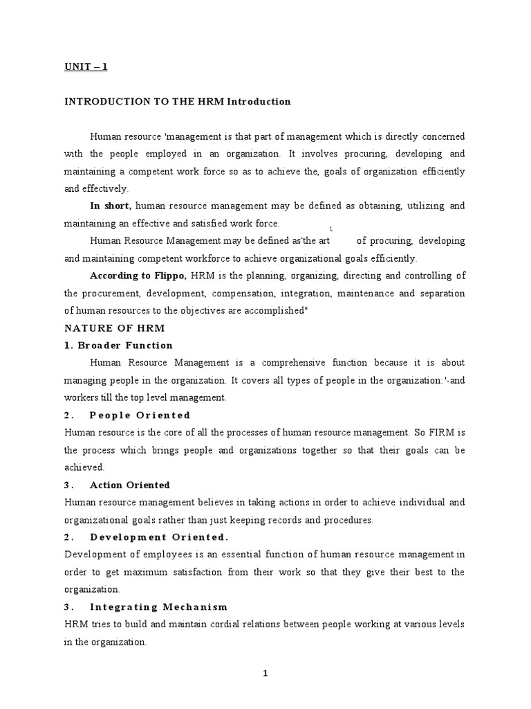 HRM Unit 1 | Download Free PDF | Human Resource Management | Human ...