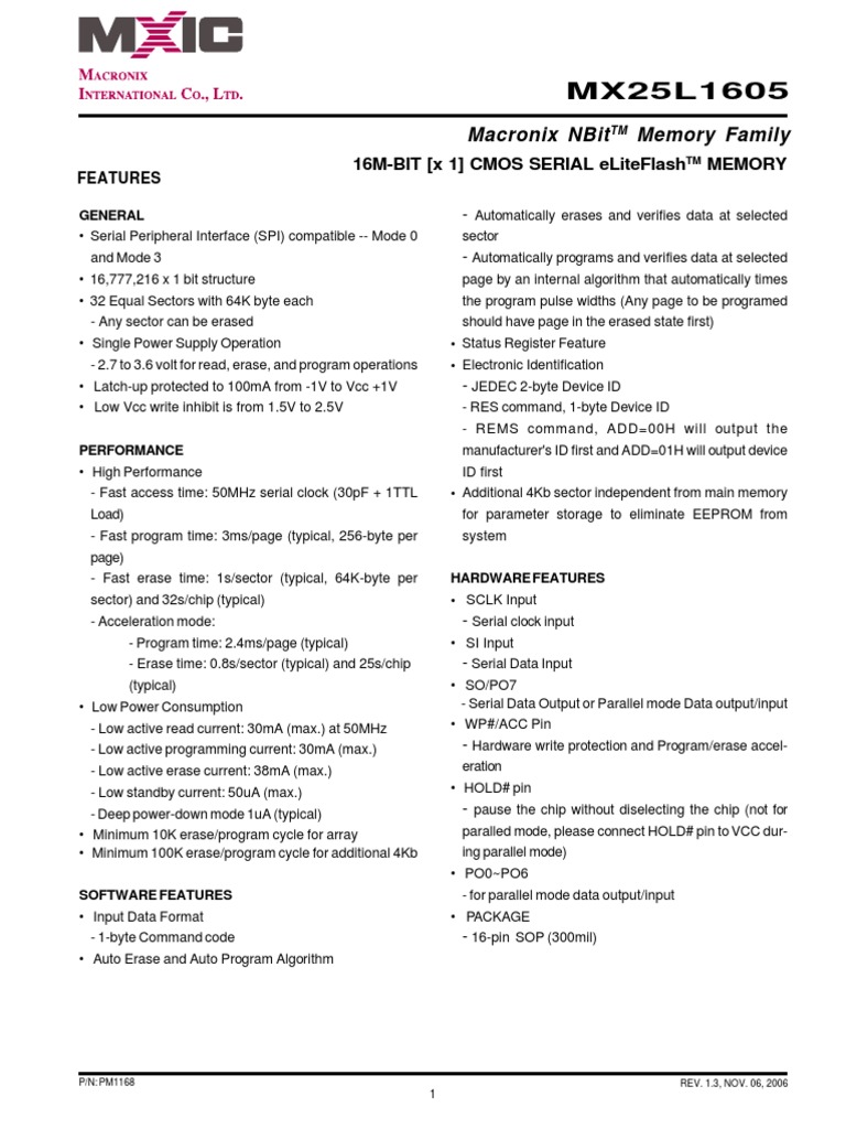 MX25L1605 | PDF | Input/Output | Flash Memory