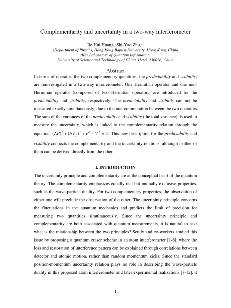 Complementarity and Uncertainty | Download Free PDF | Uncertainty Principle | Quantum Mechanics