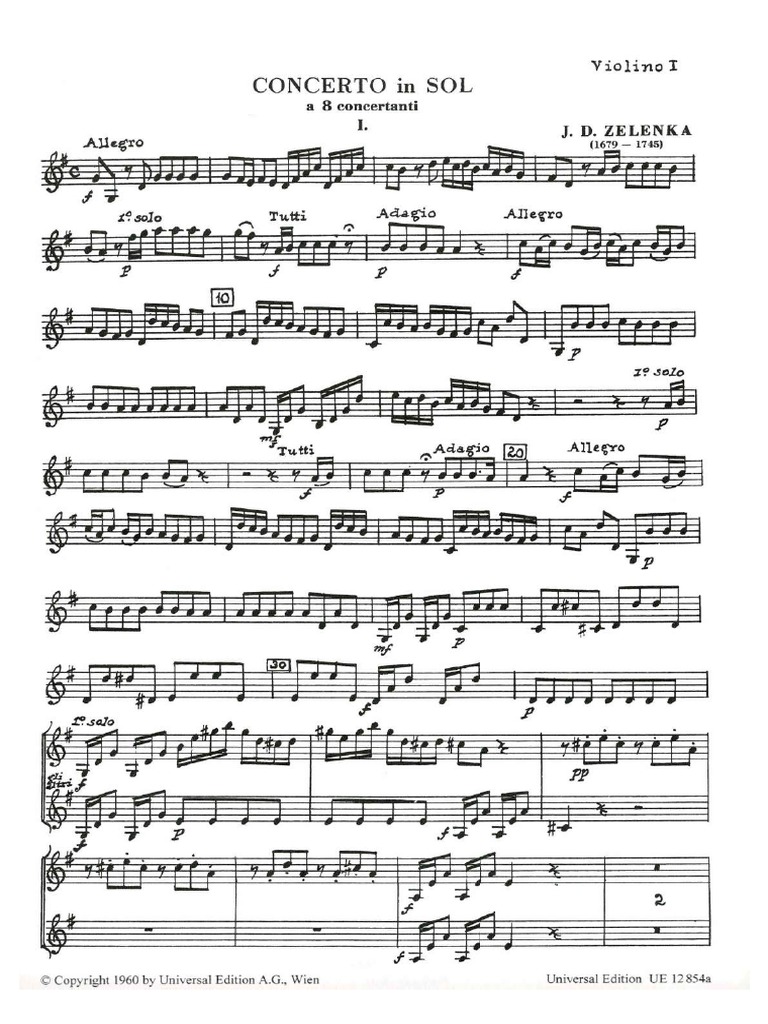 Zelenka - Concerto in Sol A 8 Concertani - Violino I | PDF