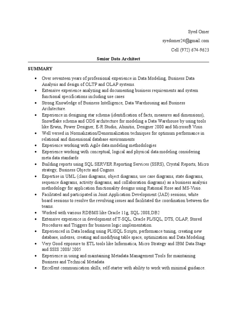 Syed Omer-Resume | PDF | Databases | Data Warehouse