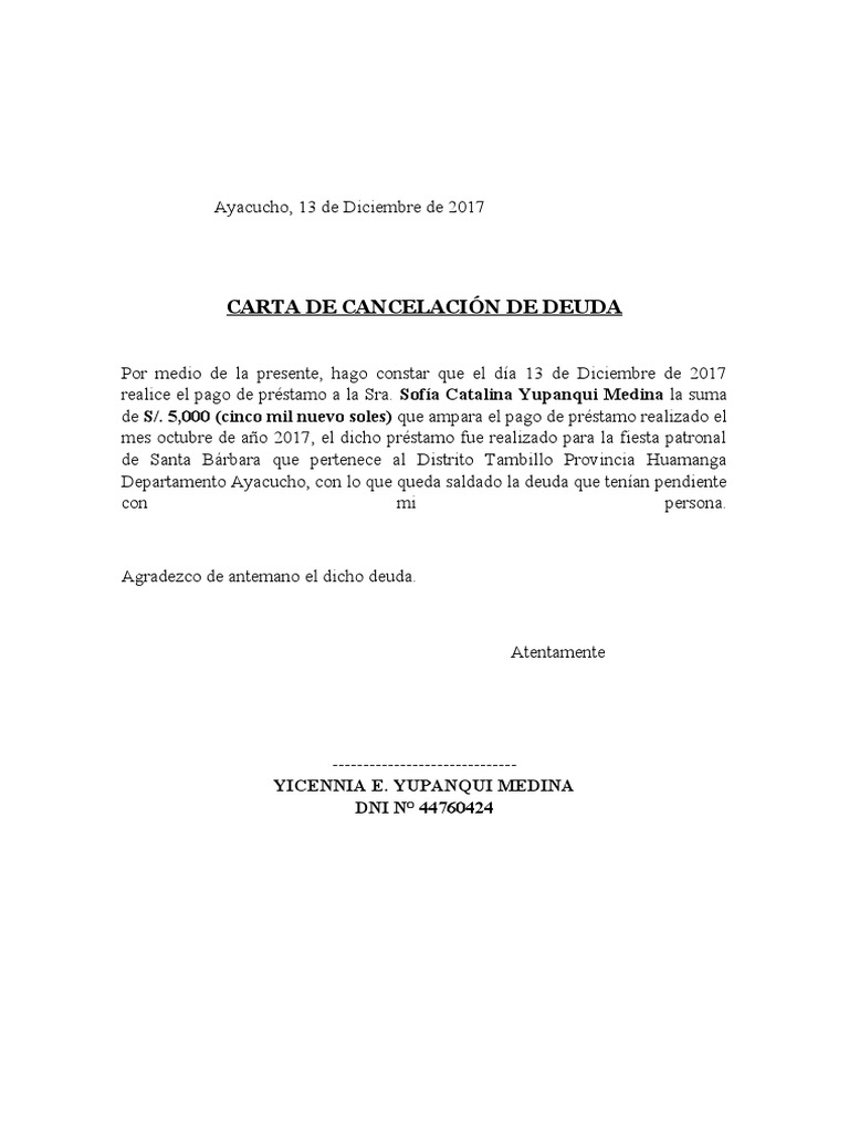 Carta de Cancelacion de Deuda | PDF
