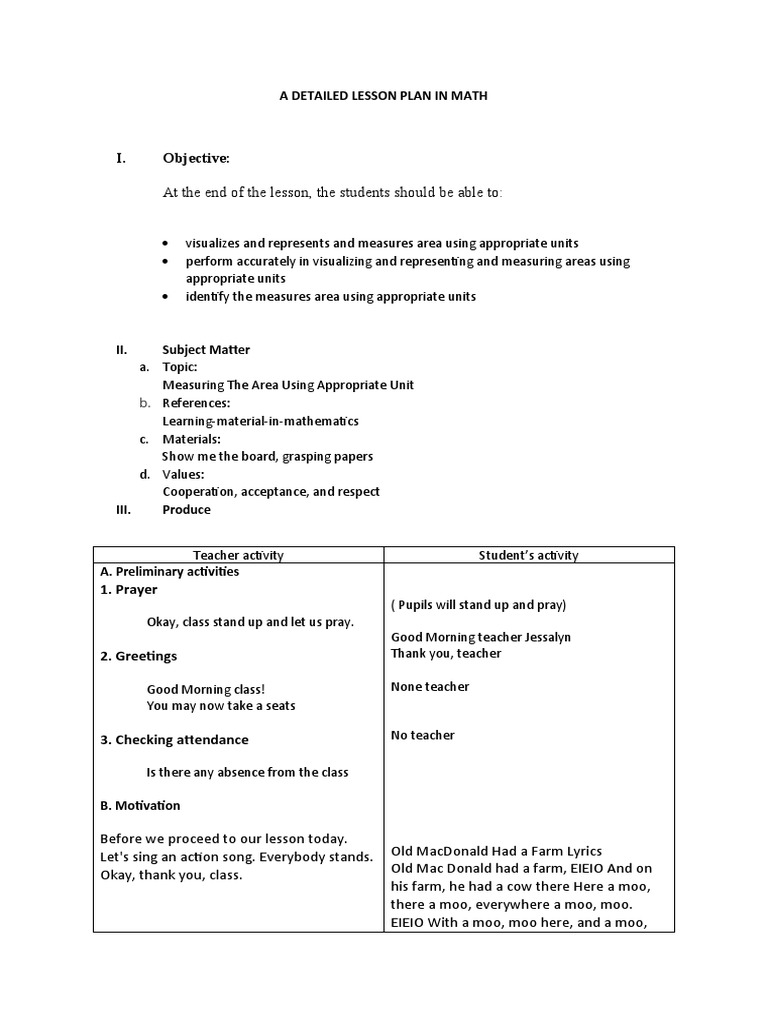 A DETAILED LESSON PLAN IN MATH. Urbs | PDF | Length | Shape