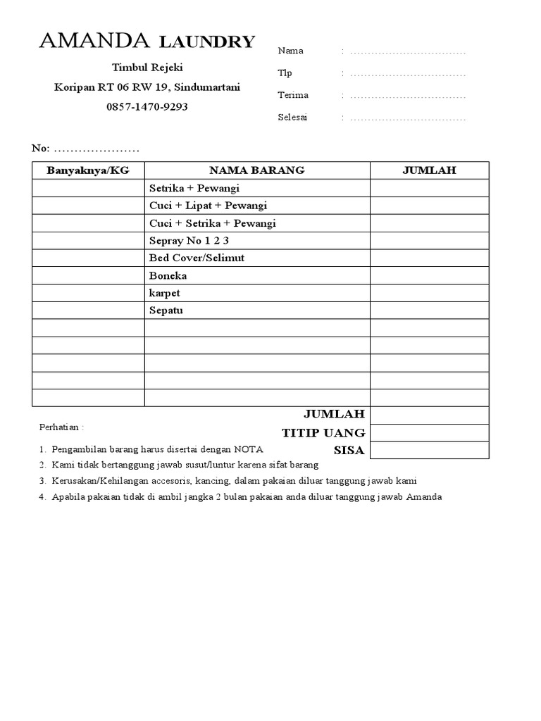 AMANDA LAUNDRY Nota | PDF